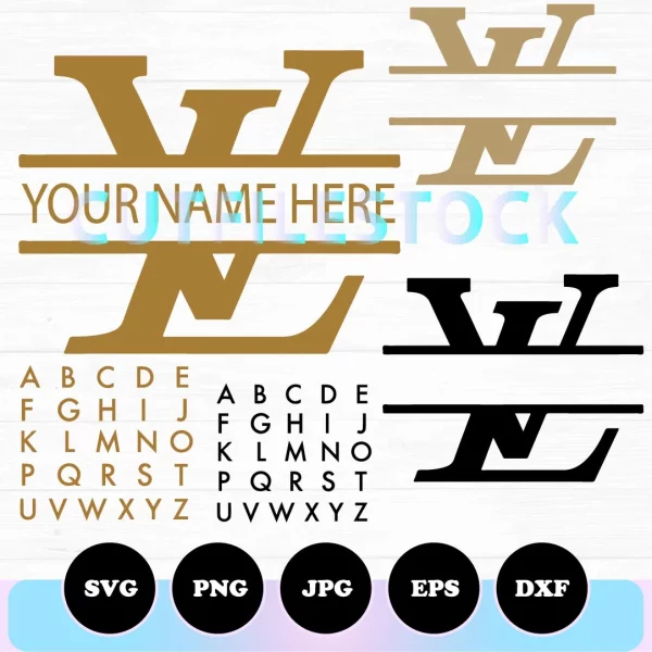 LV Monogram Svg Png, Designer Letters Split Monogram SVG Download