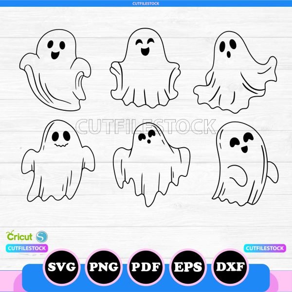 Cute Ghost SVG, PNG, Cricut, Silhouette, 6 Cute Boo Svg Bundle